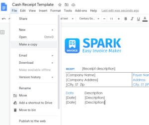 Cash Receipt Template - Spark Invoice