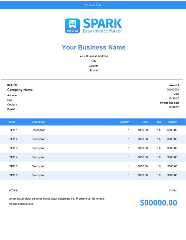 Blank Invoice Template - Spark Invoice