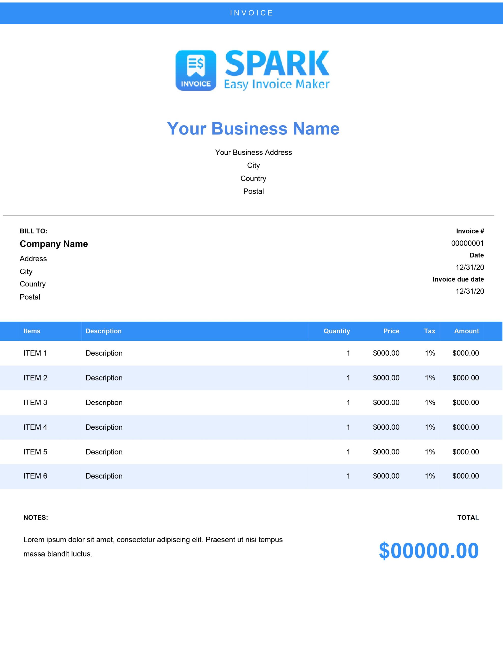 Blank Invoice Template - Spark Invoice
