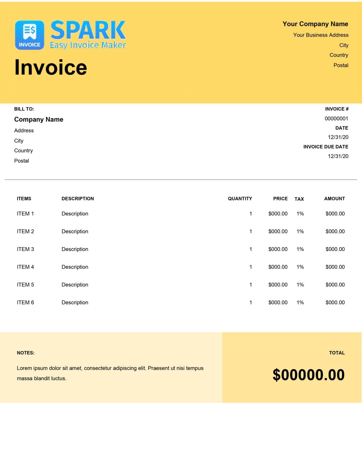 Blank Invoice Template - Spark Invoice