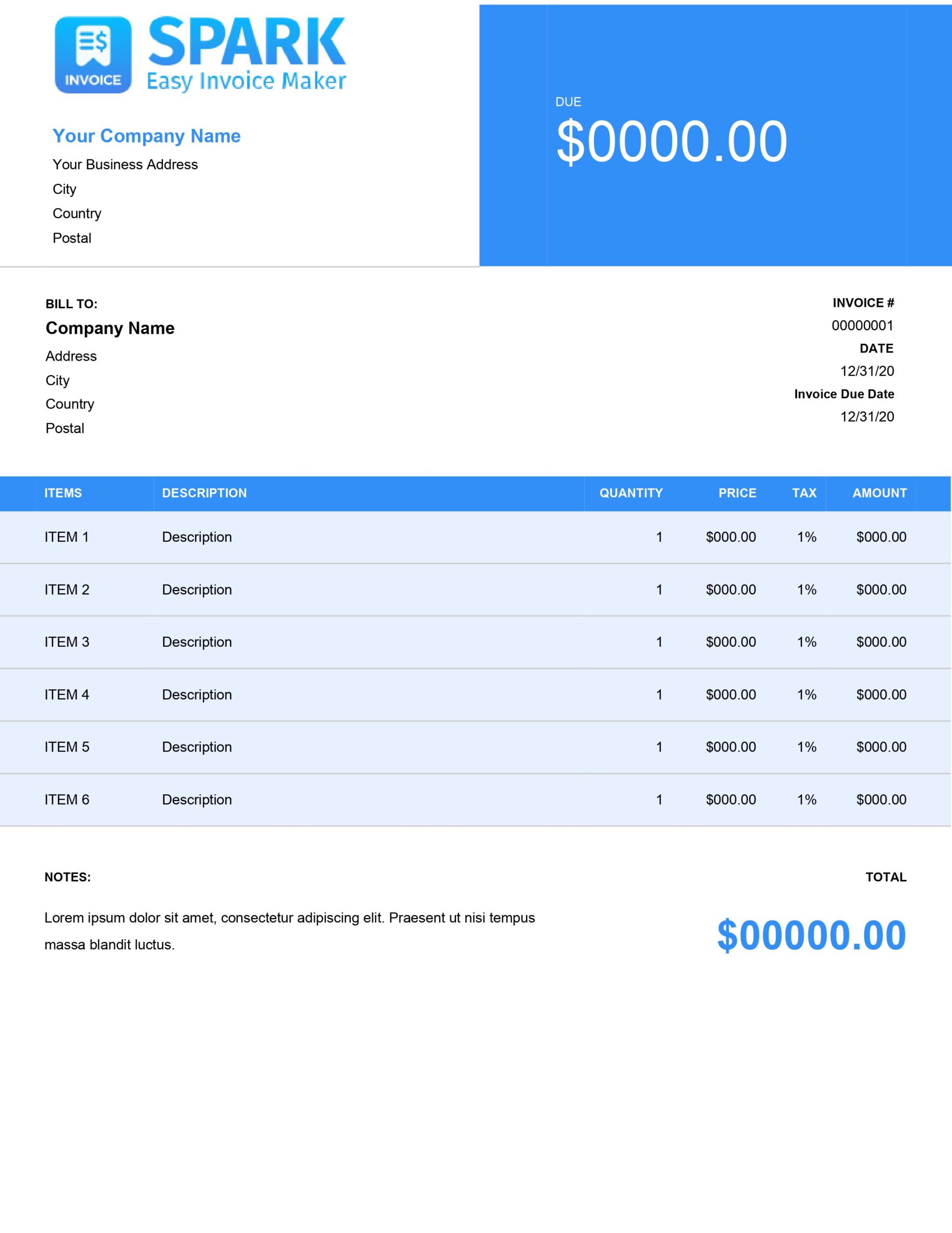 Blank Invoice Template - Spark Invoice