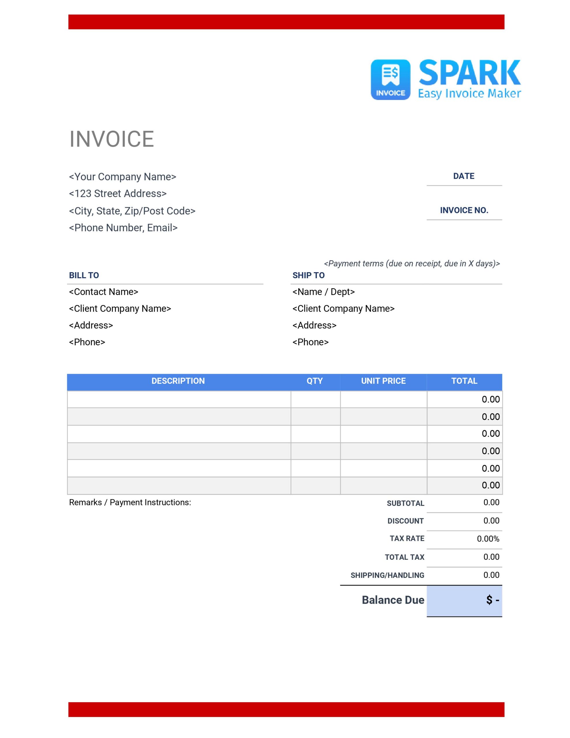 Blank Invoice Template - Spark Invoice