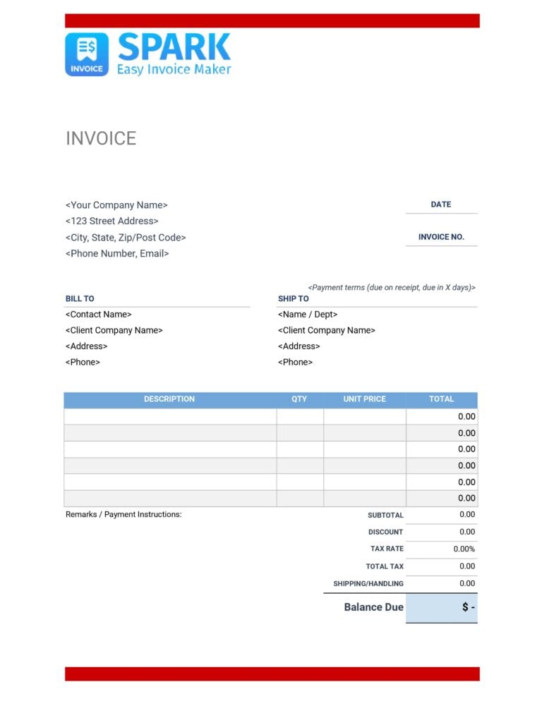 Free Printable Invoice Templates - Spark Invoice
