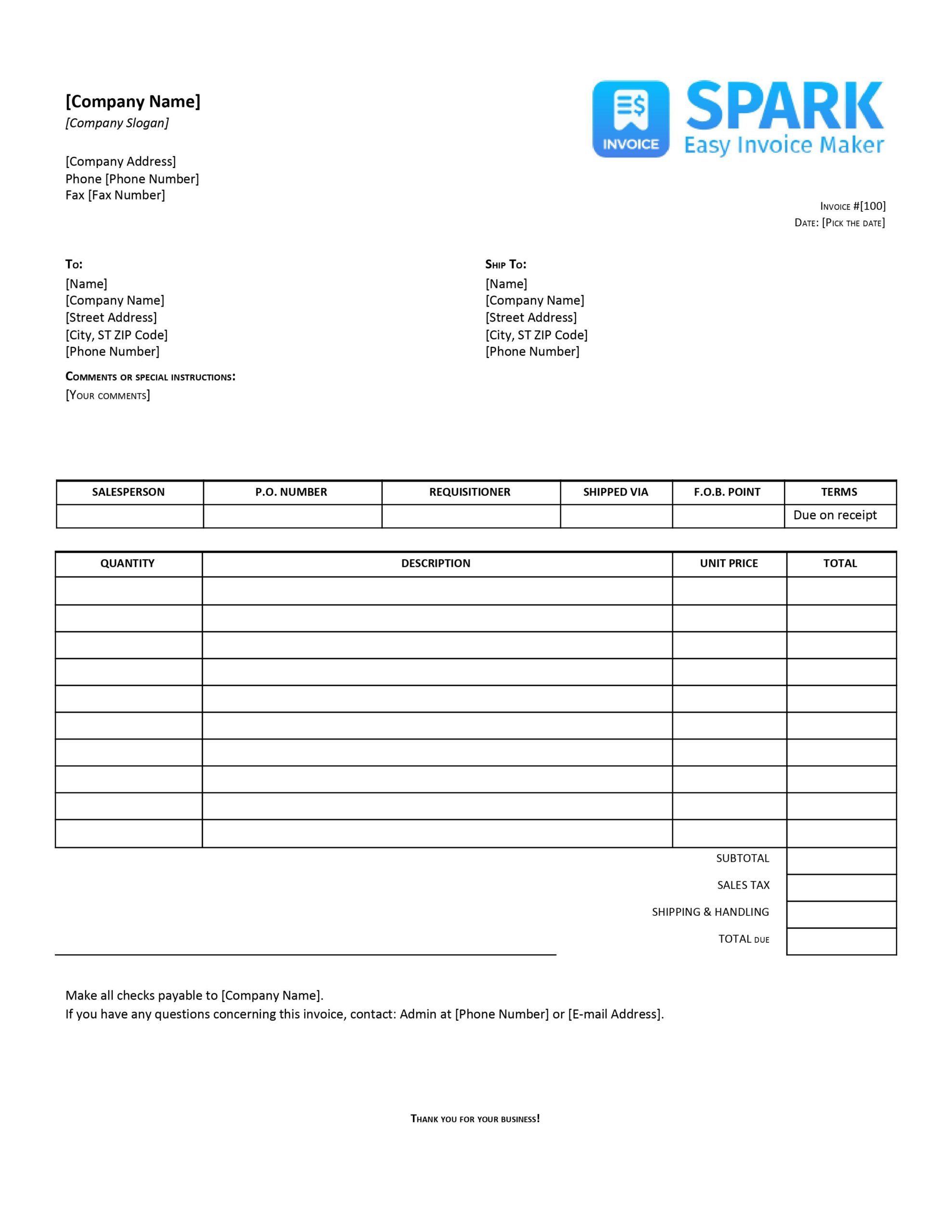 Invoice Template Google Docs - Spark Invoice