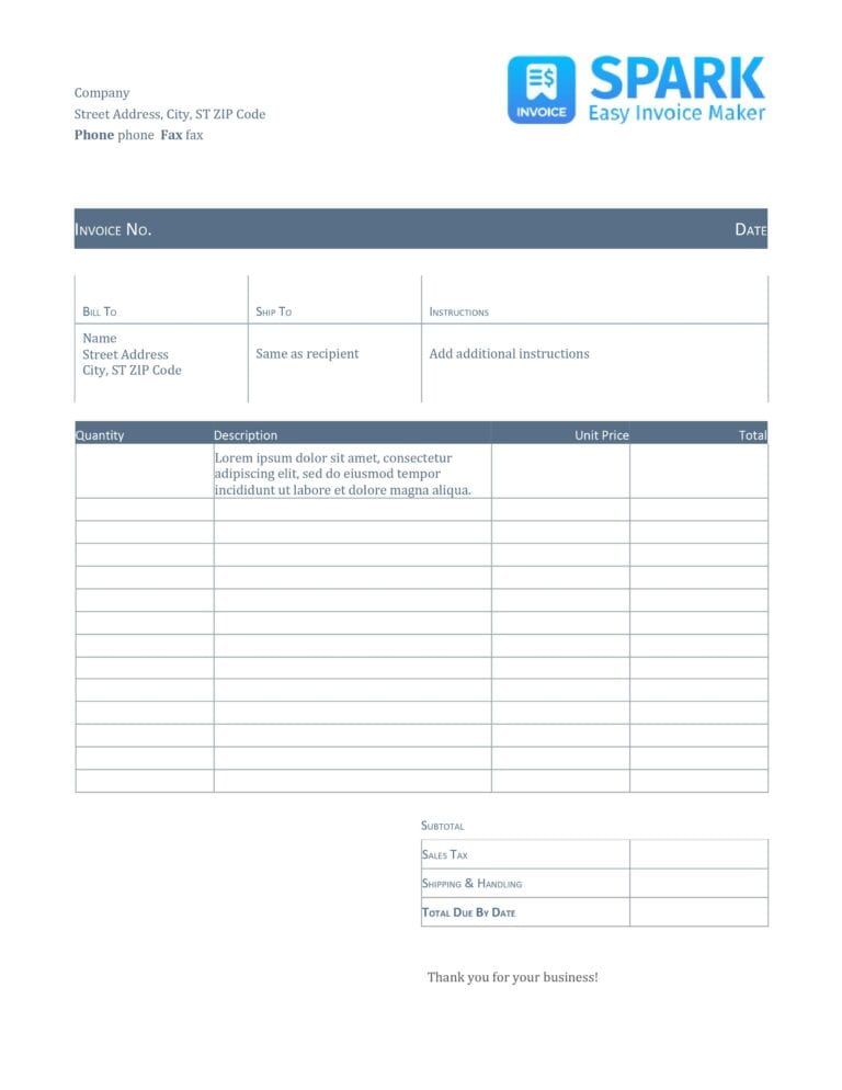 Invoice Template Google Docs - Spark Invoice